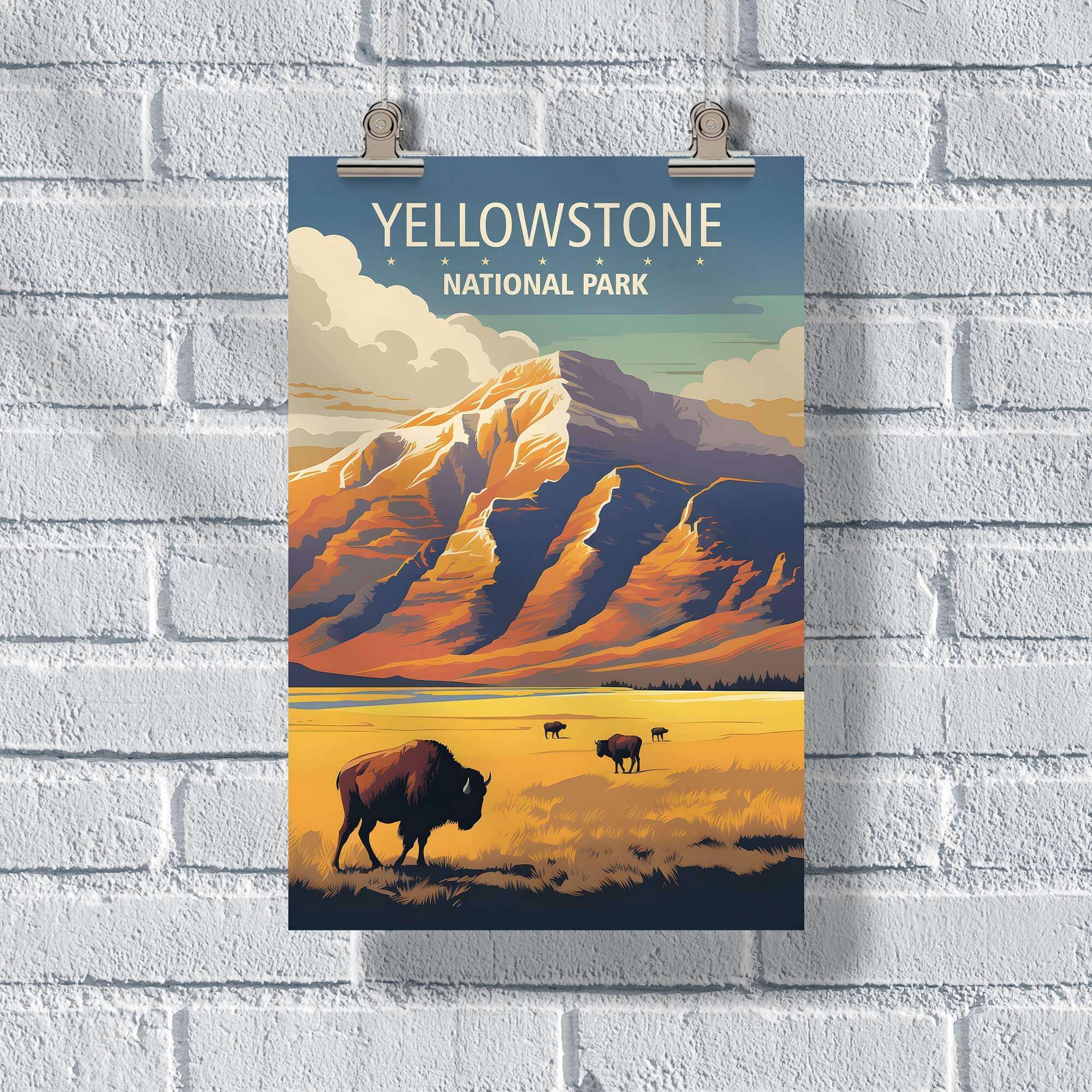 Yellowstone National Park Roaming Bison Poster | United World Memories